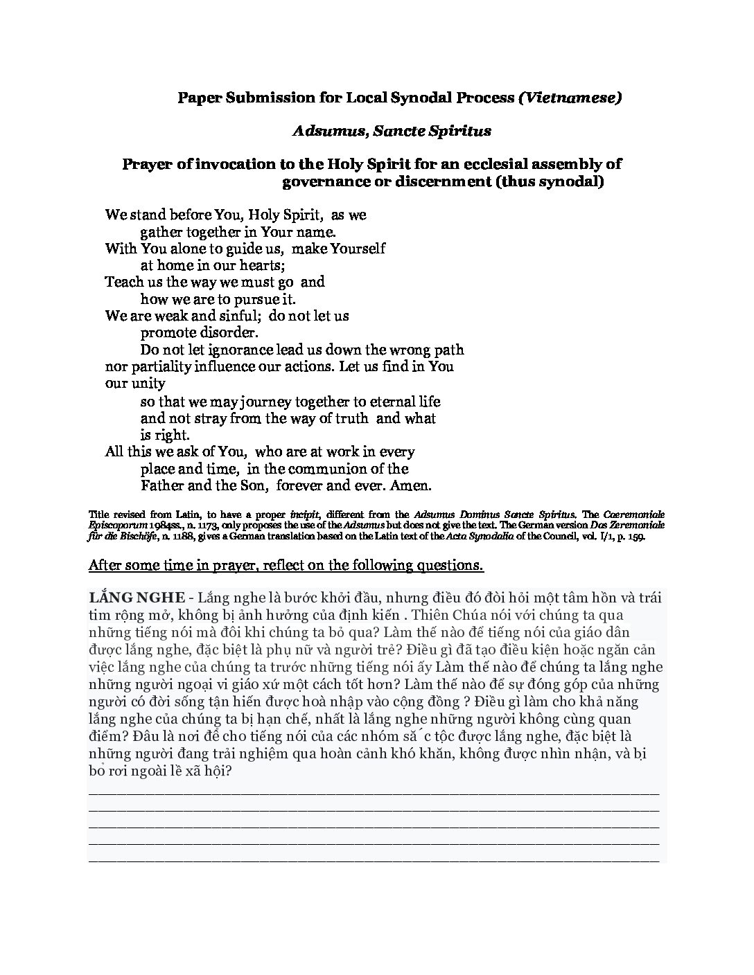 Vietnamese Prayer & Questions | Synod on Synodality